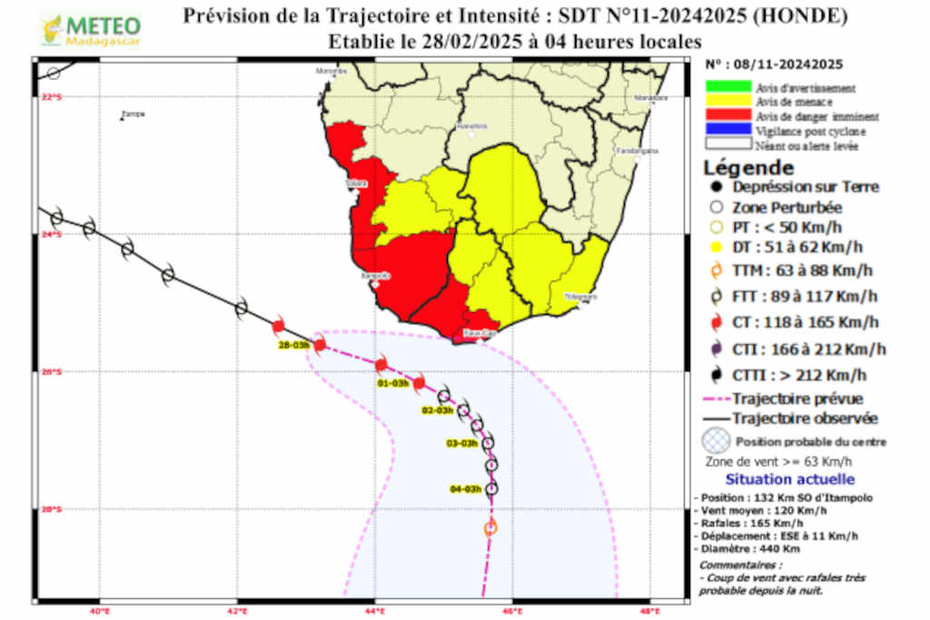 Madagascar : le cyclone Honde passera à moins de 100 kilomètres des côtes