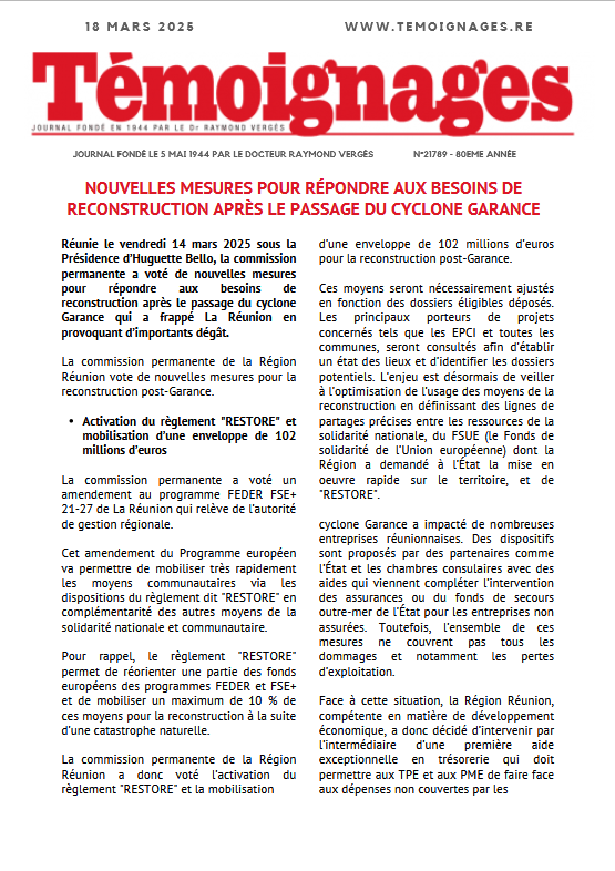 Témoignages n°21789 du mardi 18 mars 2025 - 80e année